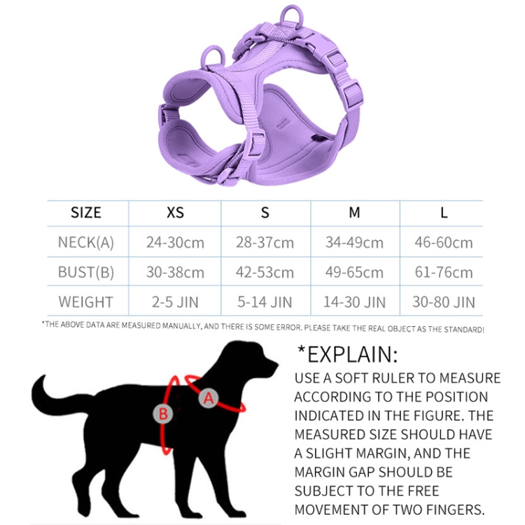 Pet PVC Strap Macaron Color Dog Chest Strap ไซส์ L (สีม่วง)