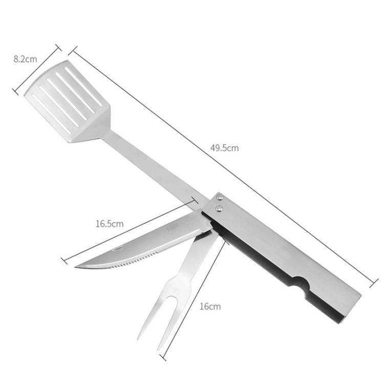 3 In 1 Stainless Steel Frying Tongs Knife Fork Foldable Portable BBQ ...