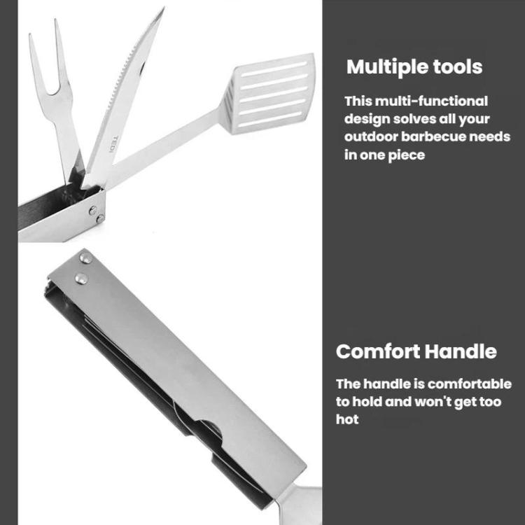 3 In 1 Stainless Steel Frying Tongs Knife Fork Foldable Portable BBQ ...