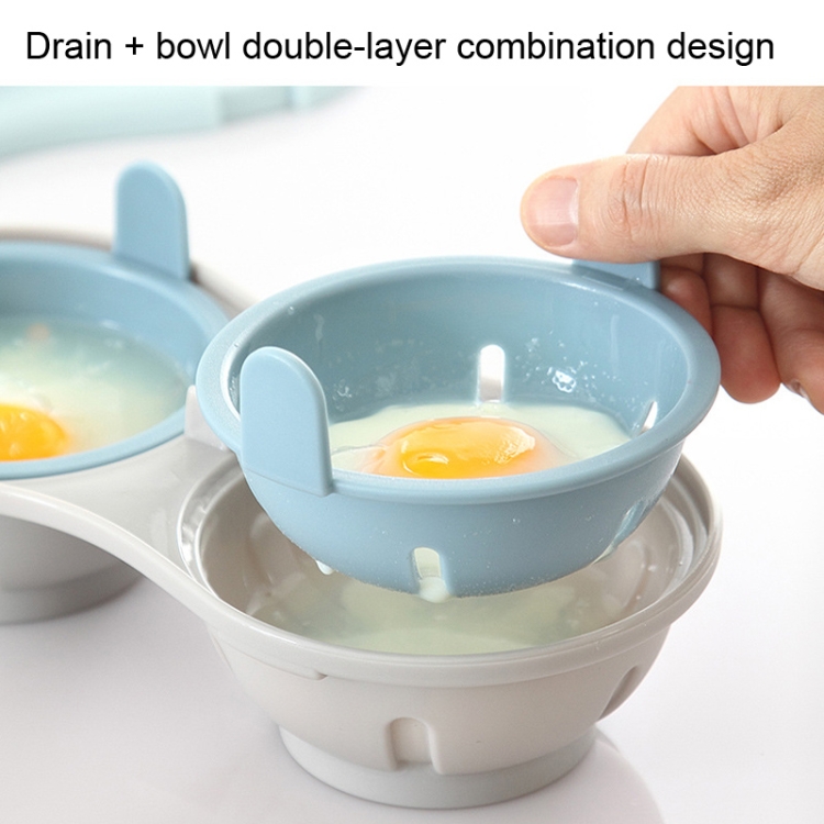 Two-compartment Steamed Egg Box Microwave Steamed Egg Plate Egg Mold(Blue)