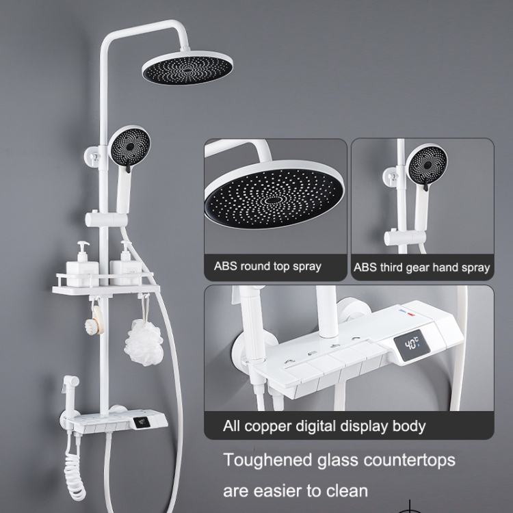 E2 피아노 4 기어 원형 노즐 디지털 디스플레이 원형 튜브 샤워 헤드 세트 홈 욕실 가압 목욕 구리 노즐