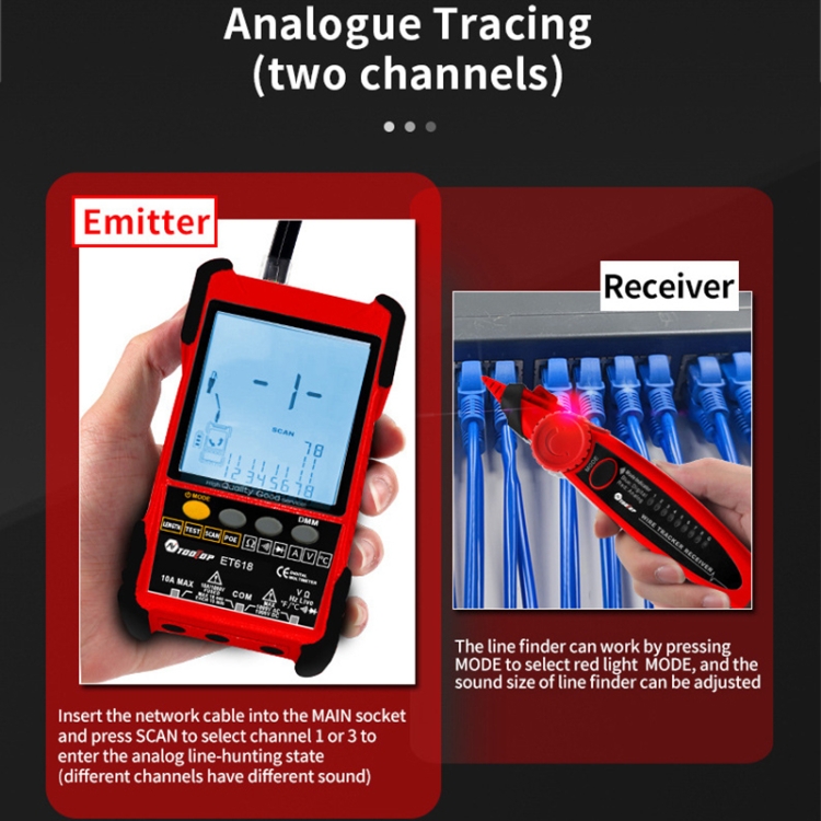 ET618 Rechargeable Adjustable Network Cable Tester Wire Tracker POE ...