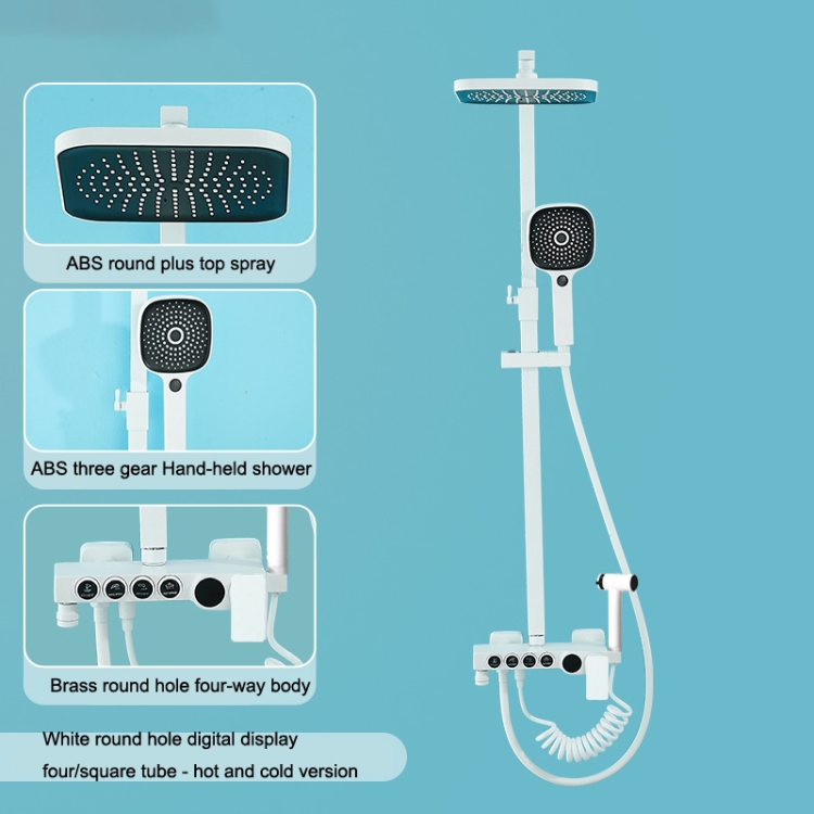 C1 4 기어 스퀘어 튜브 디지털 디스플레이 따뜻한 것과 차가운 샤워 헤드 세트 홈 욕실 가압 목욕 구리 노즐
