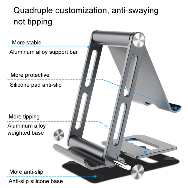 Double Folding Aluminum Tablet Phone Stand Desktop Holder(Silver)