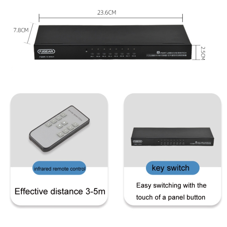 FJGEAR FJ-810UK 8 In 1 Out คอมพิวเตอร์โฮสต์ VGA เป็น KVM Switcher พร้อม ...