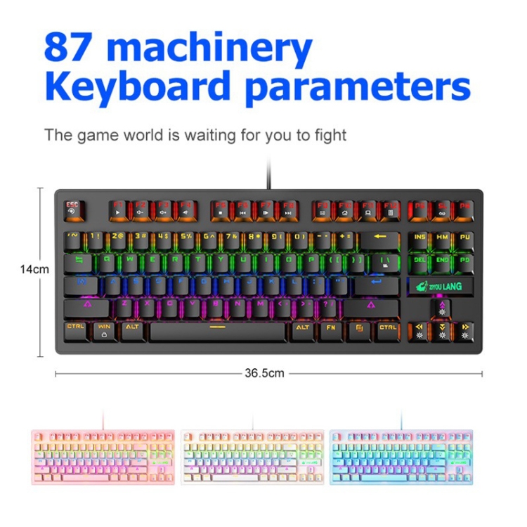 ZIYOULANG K2 87 Keys Office Laptop Punk Glowing Mechanical Wired ...