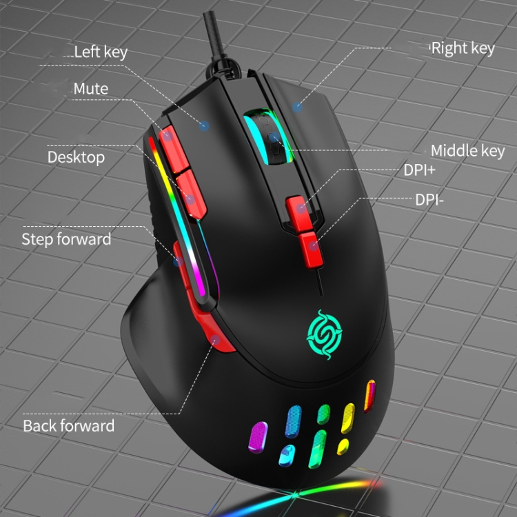 K-Snake Q15 9 Keys RGB Light Effect Wired Mechanical Mouse, Cable ...