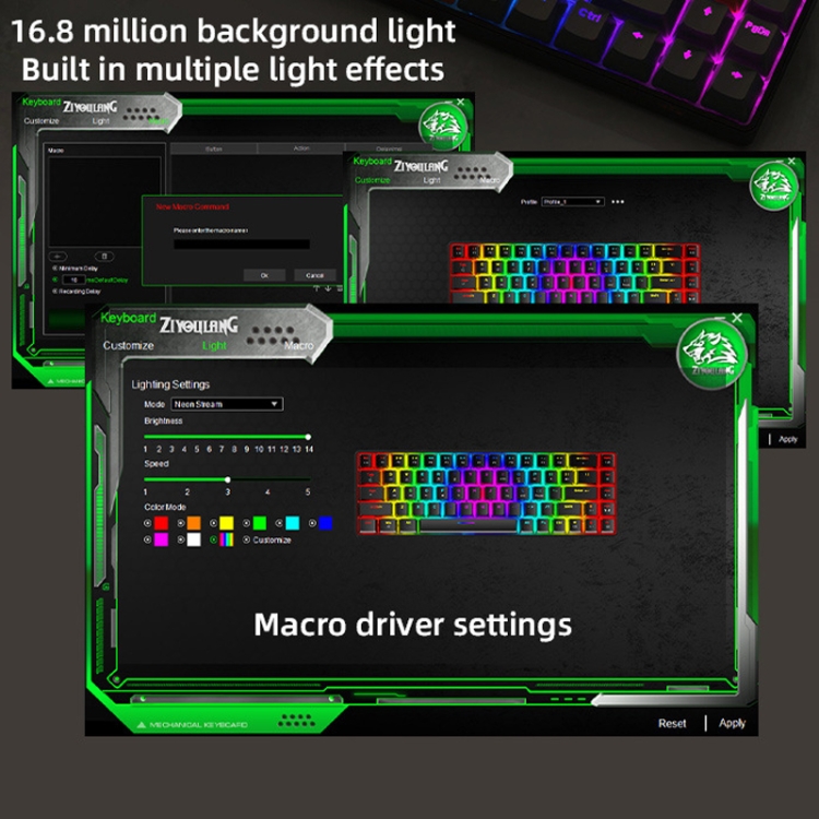 ZIYOU LANG T8 68 Keys RGB Gaming Mechanical Keyboard, ความยาวสายเคเบิล ...