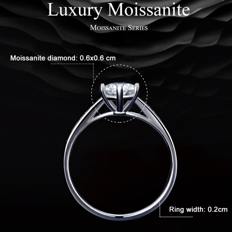 MSR004 แหวนเงินสเตอร์ลิง S925 Six Claw Moissanite ชุบทองคำขาว ไซส์: No.9