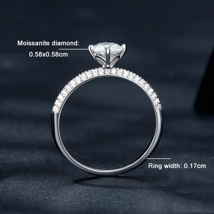 MSR008 Sterling Silver S925 Sparkling Moissanite Ring Zirconia White Gold Plated Jewellery(No.6)