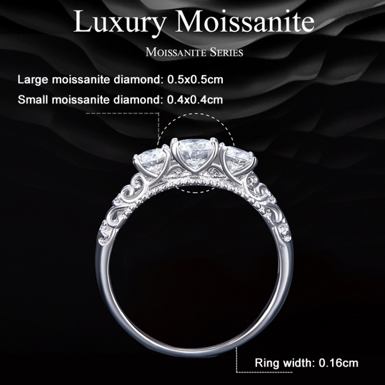 MSR009 แหวนเงินสเตอร์ลิง S925 ชุบทองคำขาวลูกไม้ Moissanite (No.10)