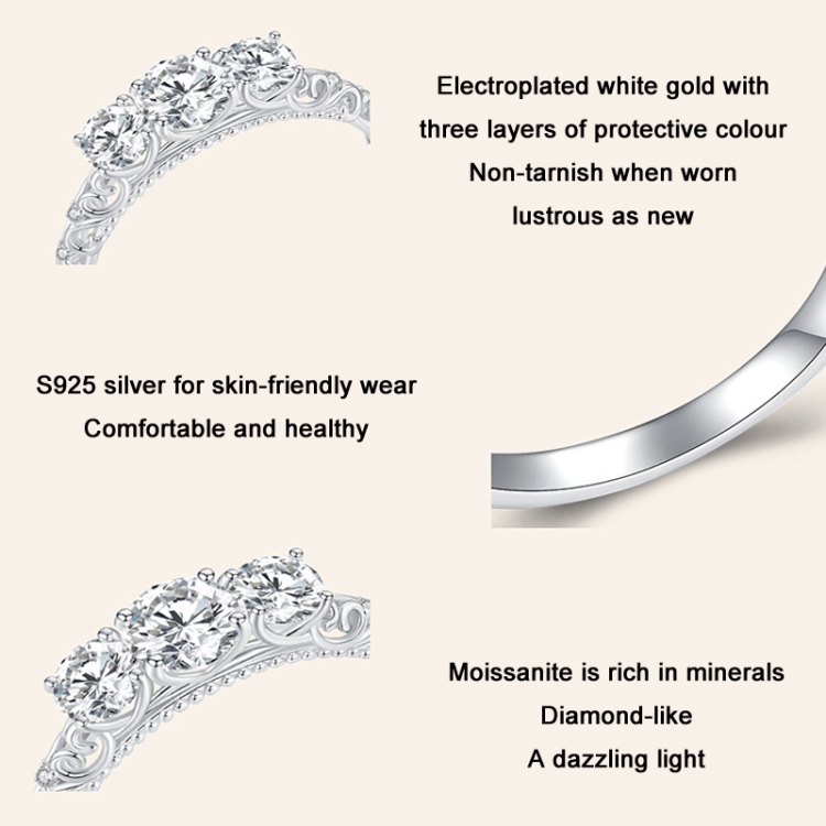 MSR009 แหวนเงินสเตอร์ลิง S925 ชุบทองคำขาวลูกไม้ Moissanite (No.10)