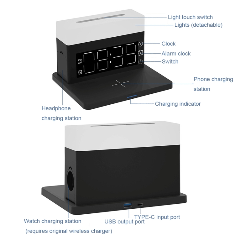 N65 15W 6 In 1 Multifunctional RGB Light Wireless Charger with Alarm ...