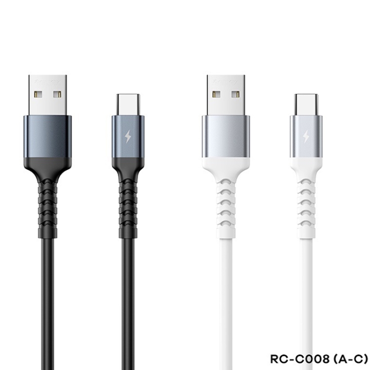 REMAX RC-C008 USB to USB-C/Type-C 2.4A TPE 소프트 파손 방지 데이터 케이블, 길이 1m(흰색)