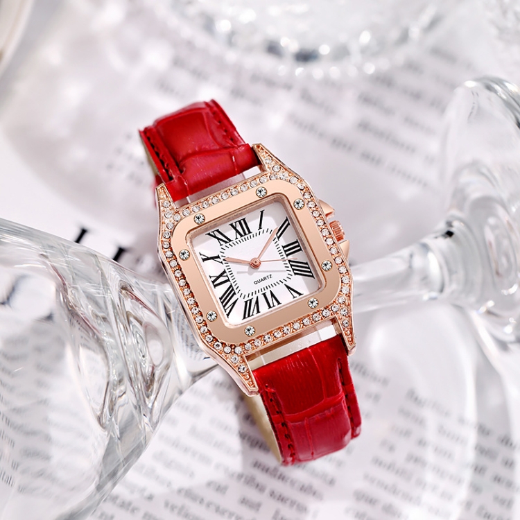 Women Tonneau Square Strap Quartz Watch, Color: Pink