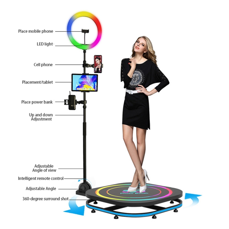Cabine fotográfica quadrada 70 cm 360° elétrica rotativa palco pequeno ...