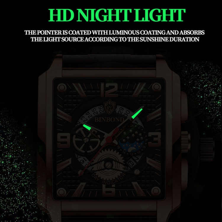 BINBOND B6575 Reloj de cuarzo luminoso multifuncional cuadrado vintage ...
