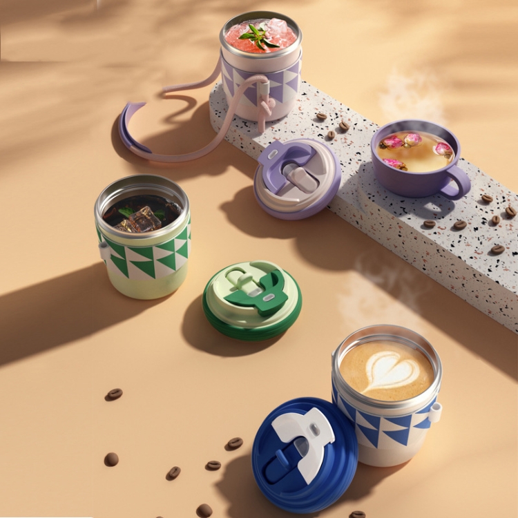 300ml 316 Stainless Steel Thermos Cup Three-purpose Straw Direct Drinking Coffee Cup(Blue)