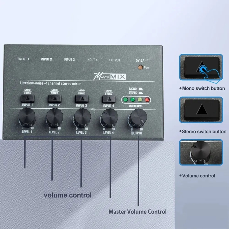 4 Way mixer With Single Channel Stereo Switching Mini Signal Hybrid ...