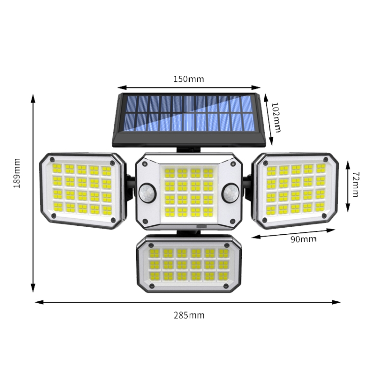 TG-TY10804 Solar 4 Head Double Sensor Light LED Rotating Wall Light ...