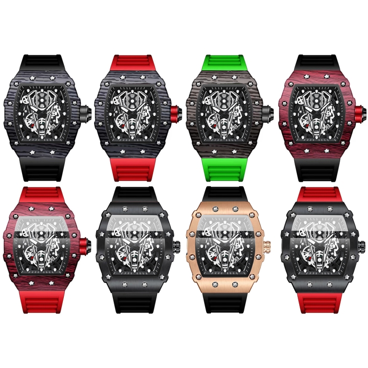 BINBOND B6577 Barrel Shape 30m Waterproof Sports Quartz Watch(Red Silicone-Black-Black)