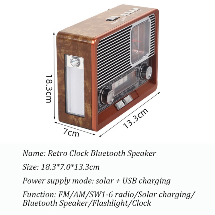 BAIJIALI EC-2113BTS Retro Wood Grain Clock Player Wireless Solar Energy ...