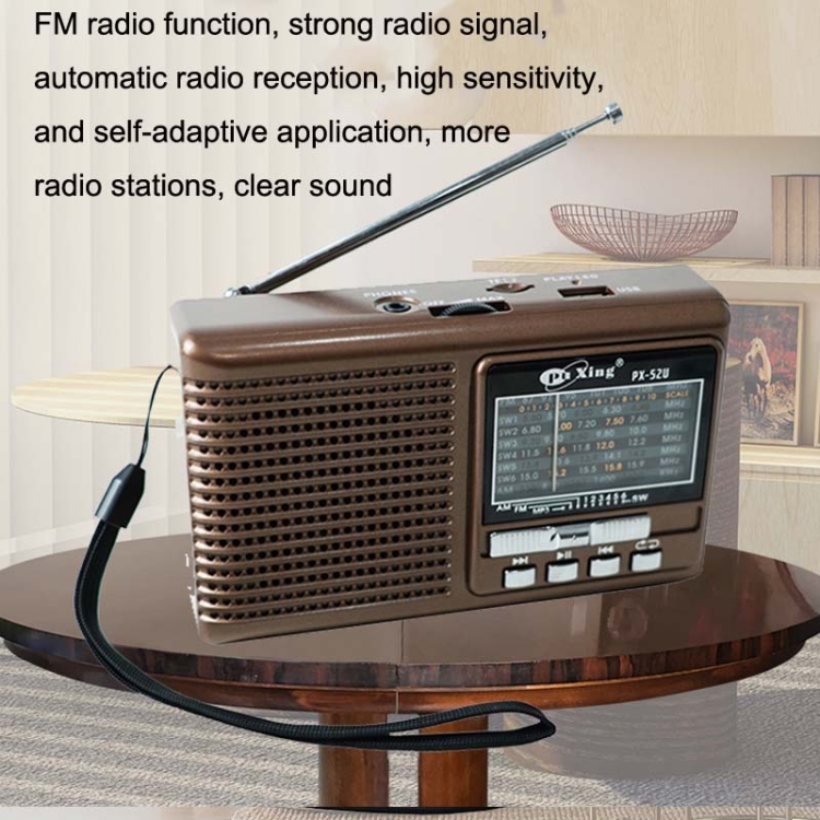 BAIJIALI PX-54U Brown Multi-band Retro Pointer Radio USB Plug In Card ...