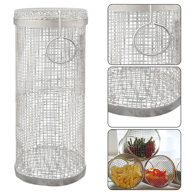 Outdoor Stainless Steel Barbecue Cage BBQ Round Mesh Tube 20cm With Hook