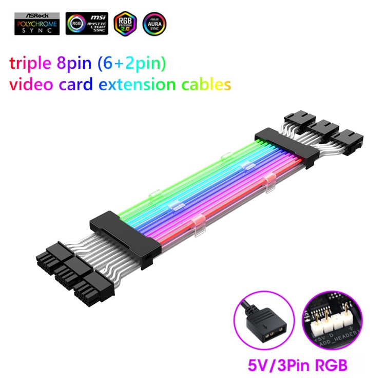 3x8pin Graphics Card Power Supply Wire Black 5V ARGB Neon Color Line