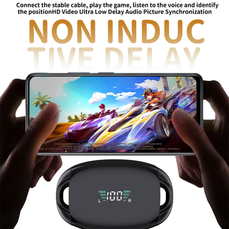 YYK-Q96 クリップ イヤー デジタル ディスプレイ 充電ビン付き 骨伝導 Bluetooth イヤホン (ブラック)