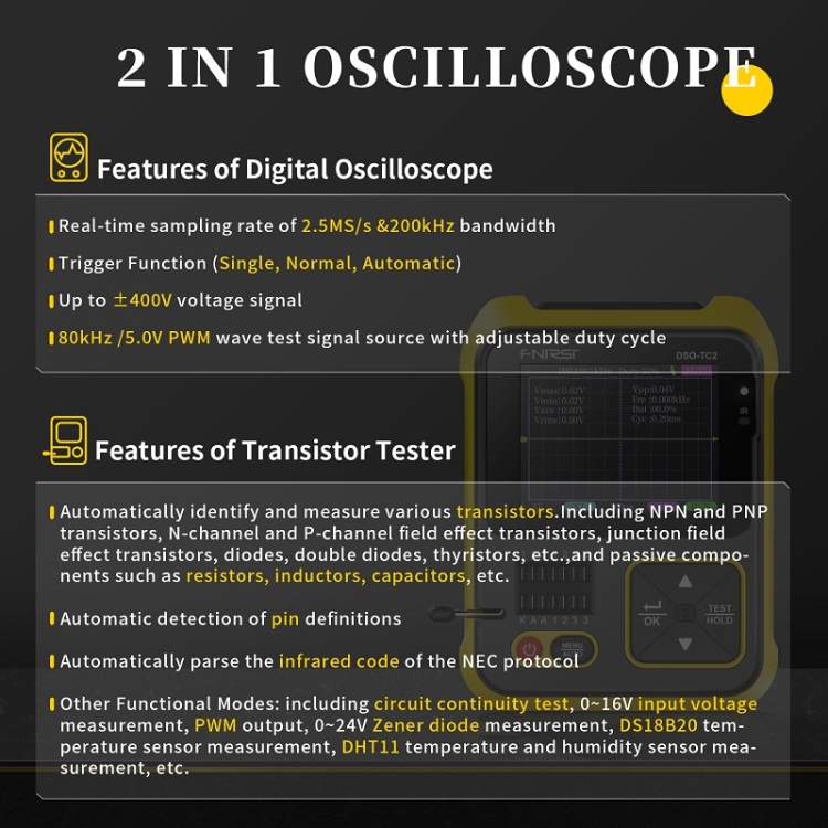 FNIRSI DSO-TC2 2 In 1 Handheld Digital Oscilloscope, Specification ...