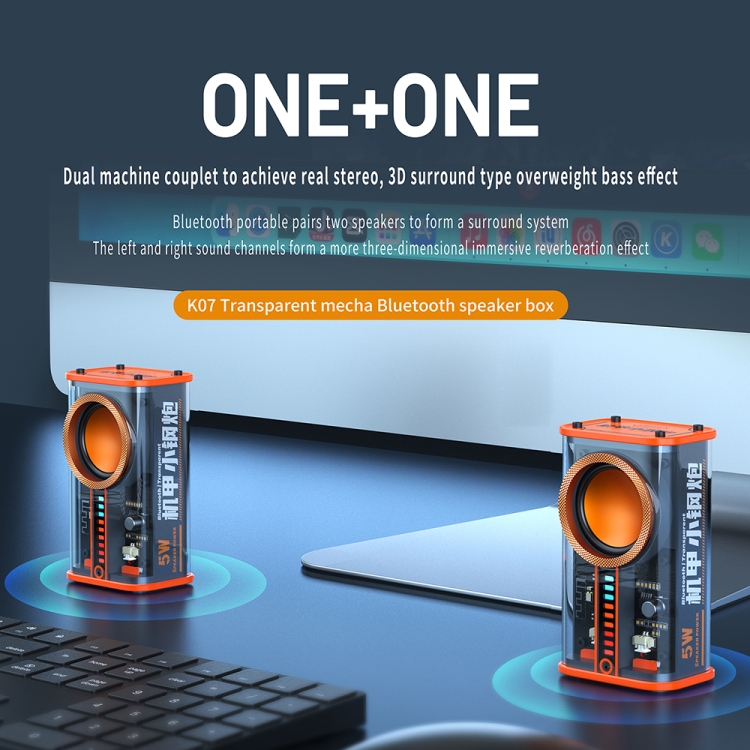 K07 Transparent Mecha Small Steel Cannon Bluetooth Speaker Sound and Light Rhythm TWS Series ...