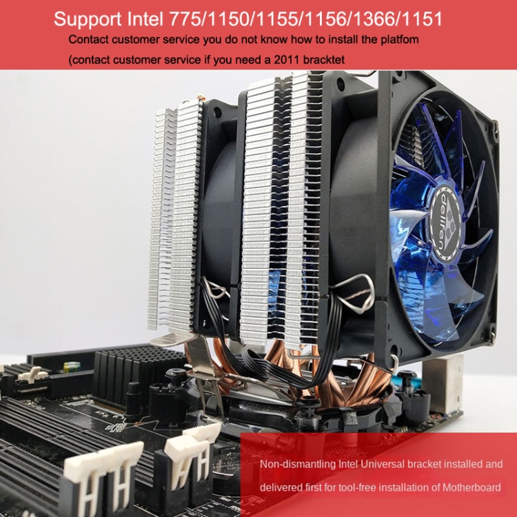 Desktop Computer Double Copper Tube CPU Radiator Super Quiet Without ...