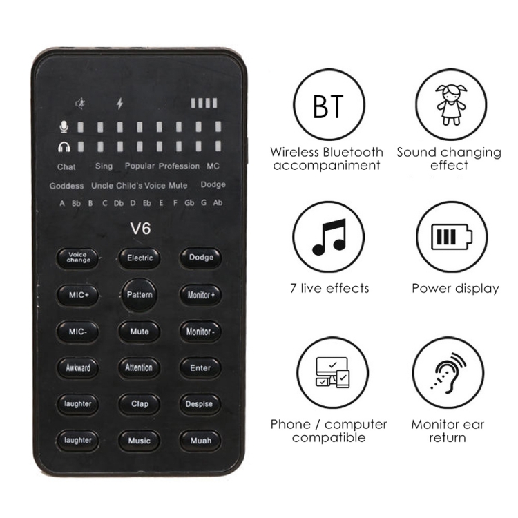 V6 12 Kinds Of Electro-Acoustic Base Tone Mobile Phone Live Sound Card