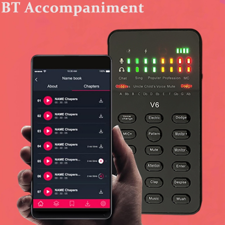 V6 12 Kinds Of Electro-Acoustic Base Tone Mobile Phone Live Sound Card