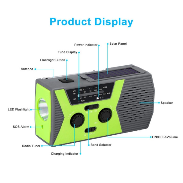 AM/FM/NoAA 2000mAh Emergency Radio Portable Hand Crank Solar Powered ...
