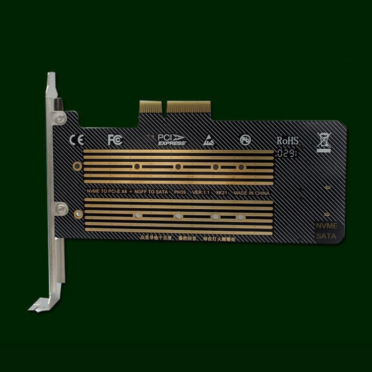 M.2 NVME NGFF SSD To PCIE SATA Dual Disk Conversion Expansion Card ...