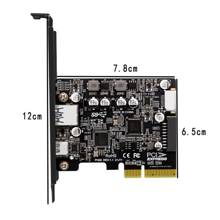 PCIE 3.0 To USB 3.2 Extension Card Type-C Port Front Type-E Expansion ...