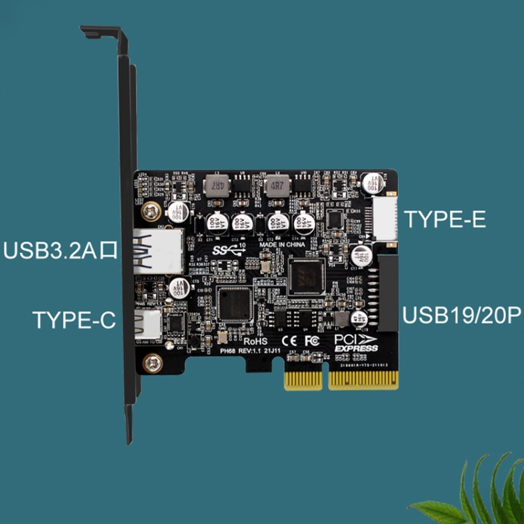 PCIE 3.0 To USB 3.2 Extension Card Type-C Port Front Type-E Expansion ...