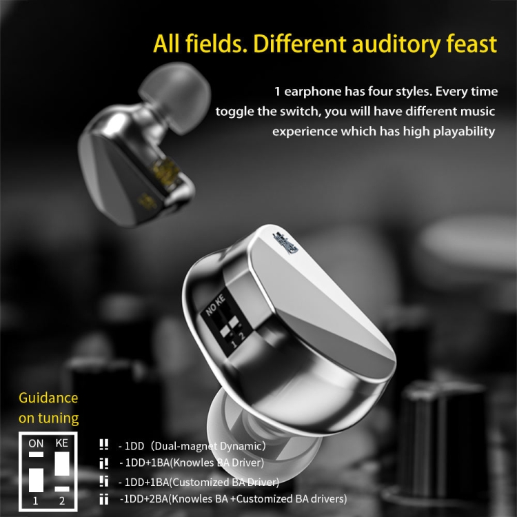 CVJ In Ear Wired Adjustment Switch Earphone, Color: With Mic Black