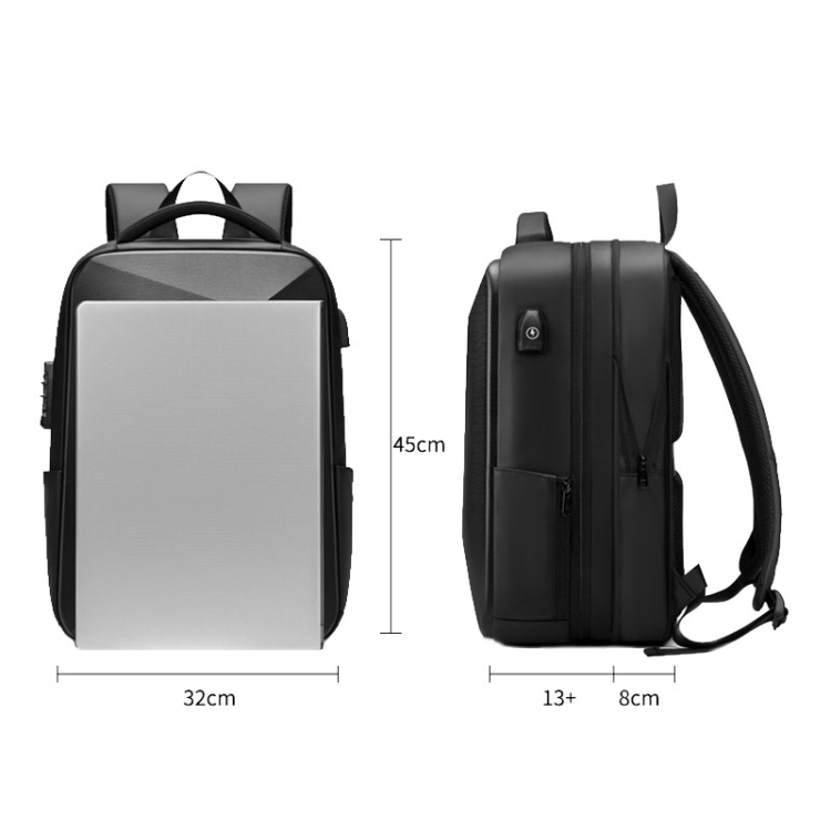 EVA Hard Shell Expandable Laptop Backpack with USB Port Multifunctional ...