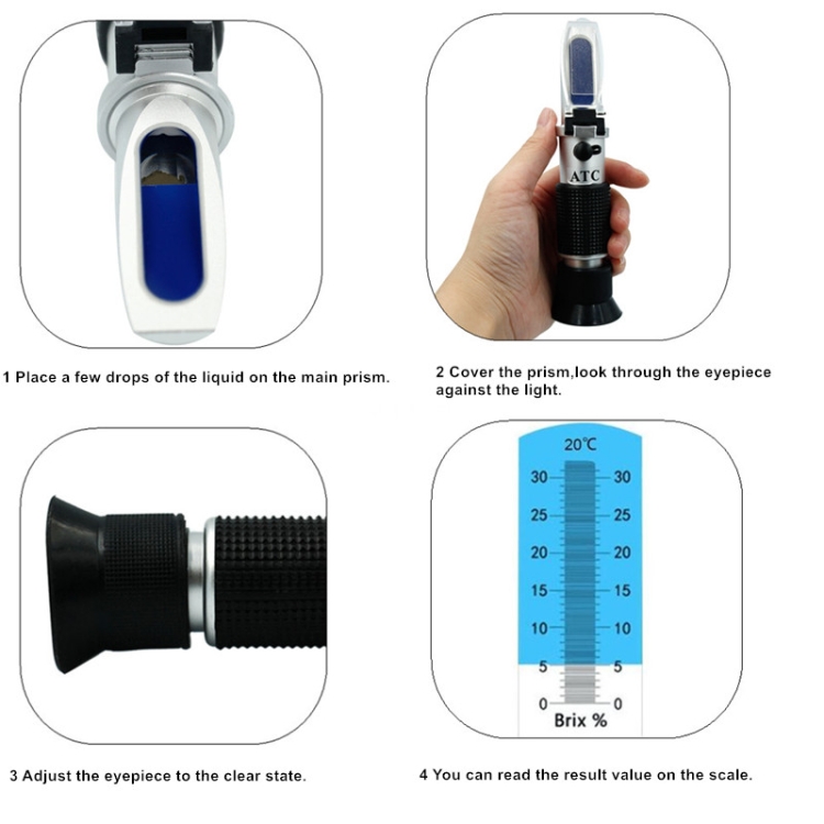 RF001BX With Plastic box Handheld Refractometer Fruit Sugar Meter Brix ...
