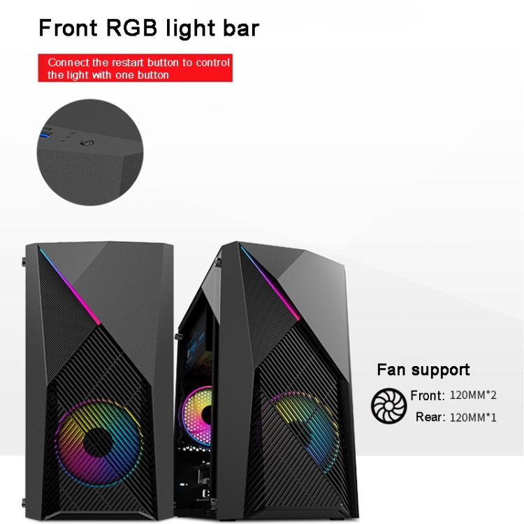 EVESKY RGB Light Bar Computer Case ATX Top Power Supply Transparent ...