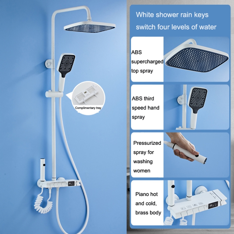 피아노 디지털 디스플레이 전체 구리 수도꼭지 스퀘어 노즐 샤워 세트 색상 흰색 1105
