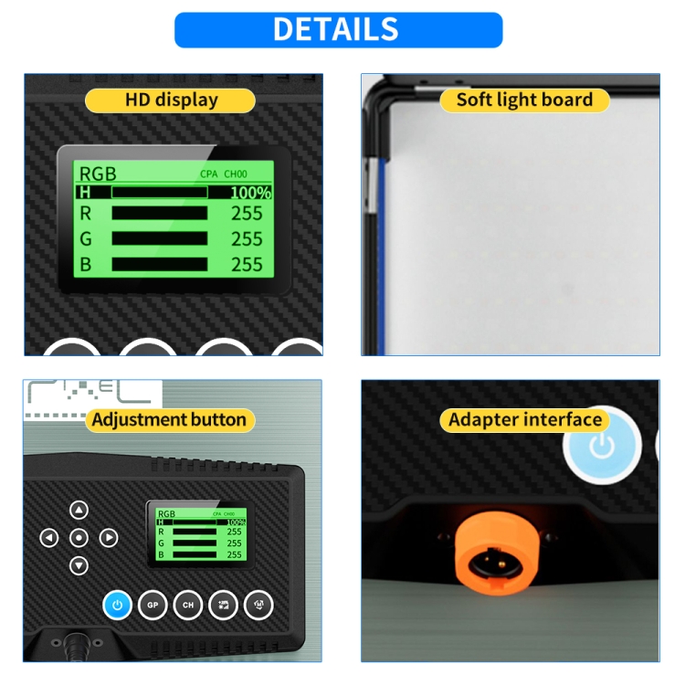 Pixel P80 Rgb 풀 컬러 Led 채우기 라이트 App 원격 제어 태블릿 사진 라이브 사진 소프트 라이트 분위기 조명