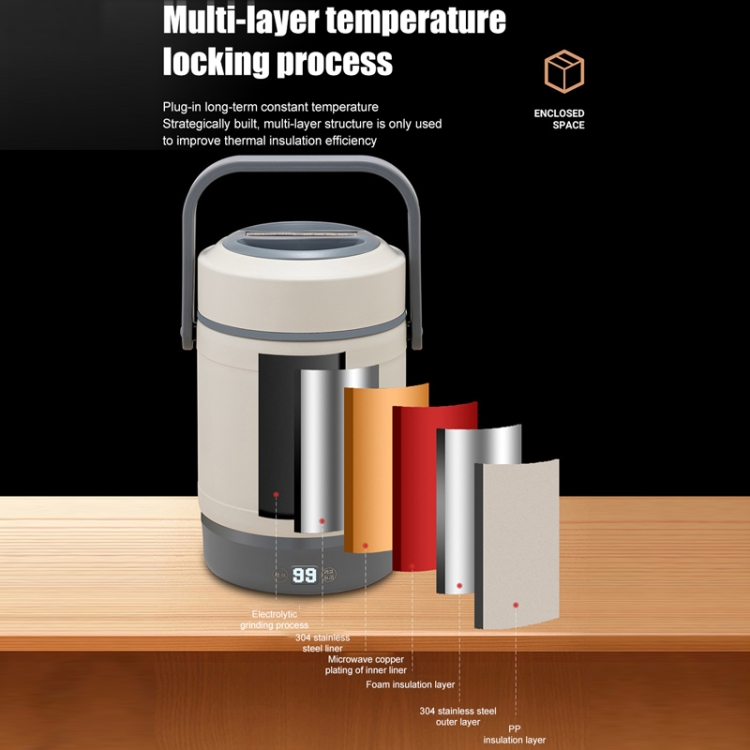 2.0L 304 Food Grade Insulated Lunch Box Electric Thermostat Lunch ...