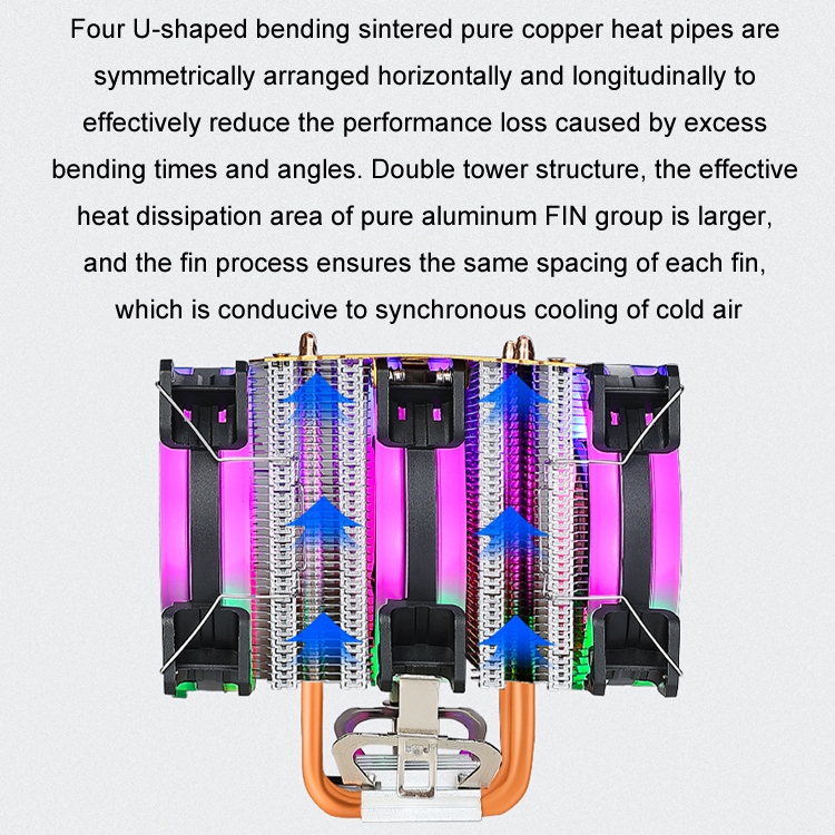 EVESKY 500 คอมพิวเตอร์ตั้งโต๊ะ 4 ท่อทองแดง Mute พัดลมระบายความร้อน CPU, สี: พัดลมเดี่ยวสี
