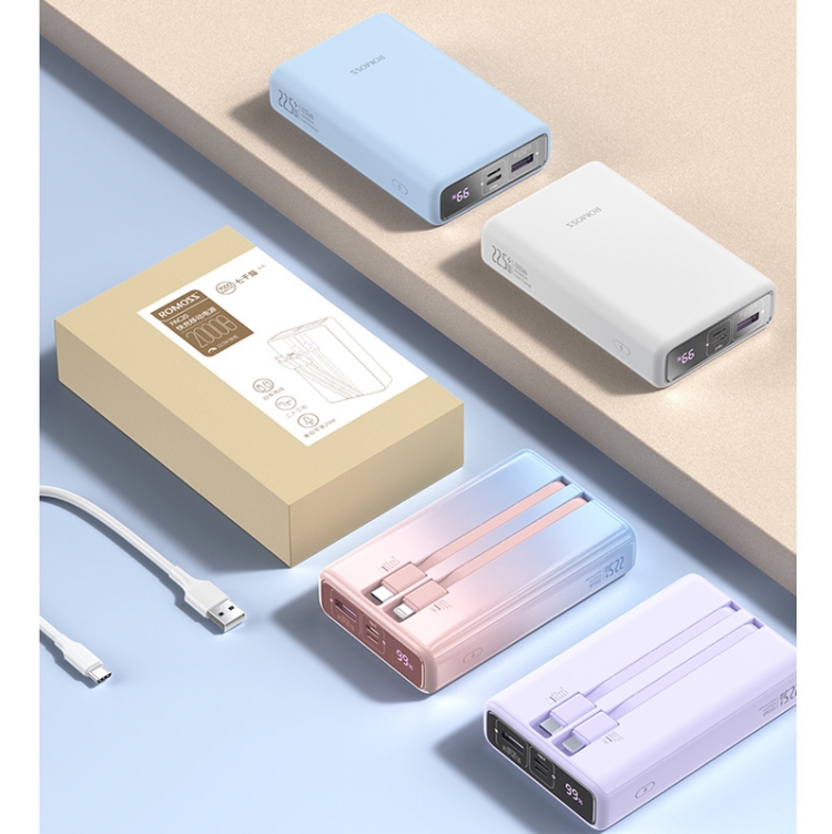 ROMOSS PAC20 PD 20W 20000mAh Power Bank ในตัว 8 พินและสายเคเบิล Type-C ...