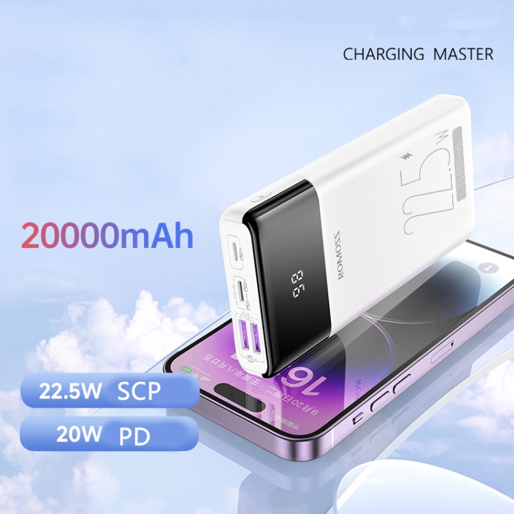 ROMOSS 22.5W 20000mA Power Bank 2 USB +1 Type-C Output Port