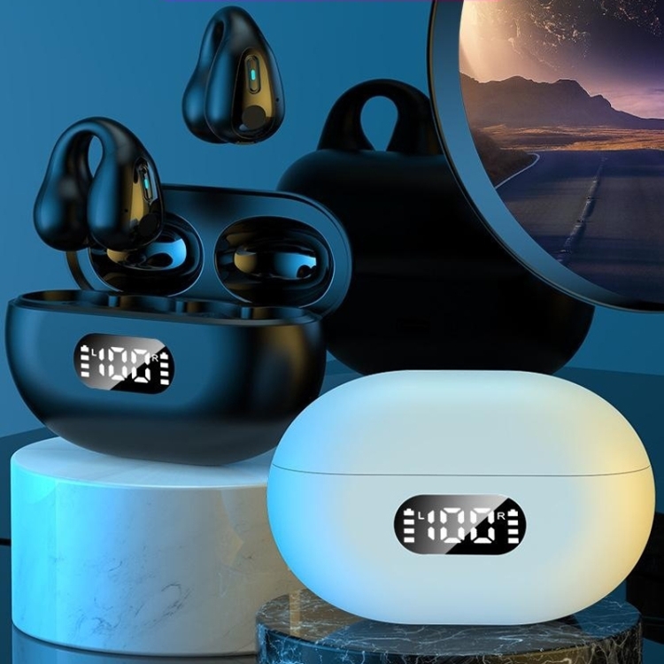 R15 Led 디지털 디스플레이 이어클립 무선 소음 차단 블루투스 헤드폰화이트